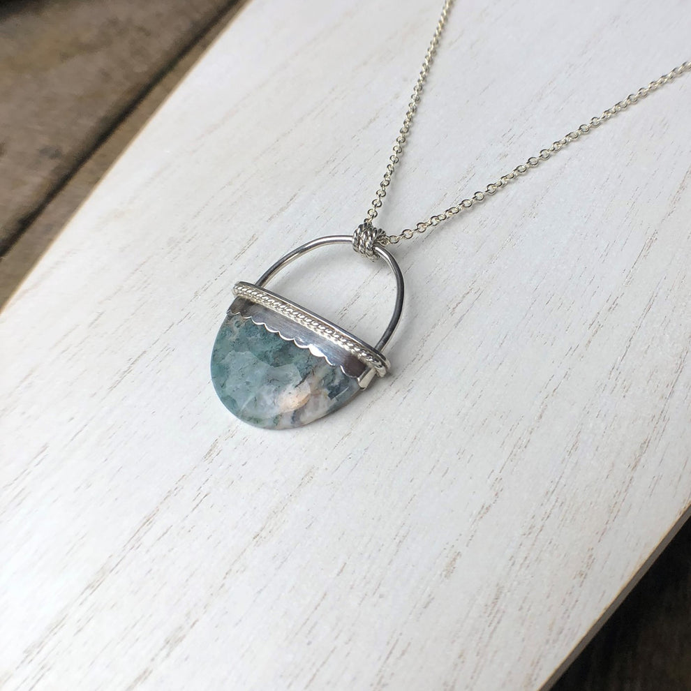 Silver Oval Moss Agate Statement Pendant – Trisha Flanagan Jewelry